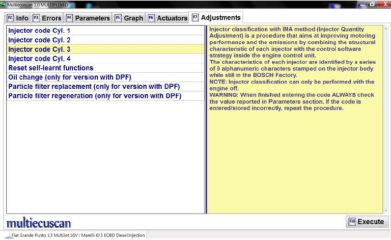 Multiecuscan Injector IMA Coding for Fiat Grande Punto 1.3 Multijet ...