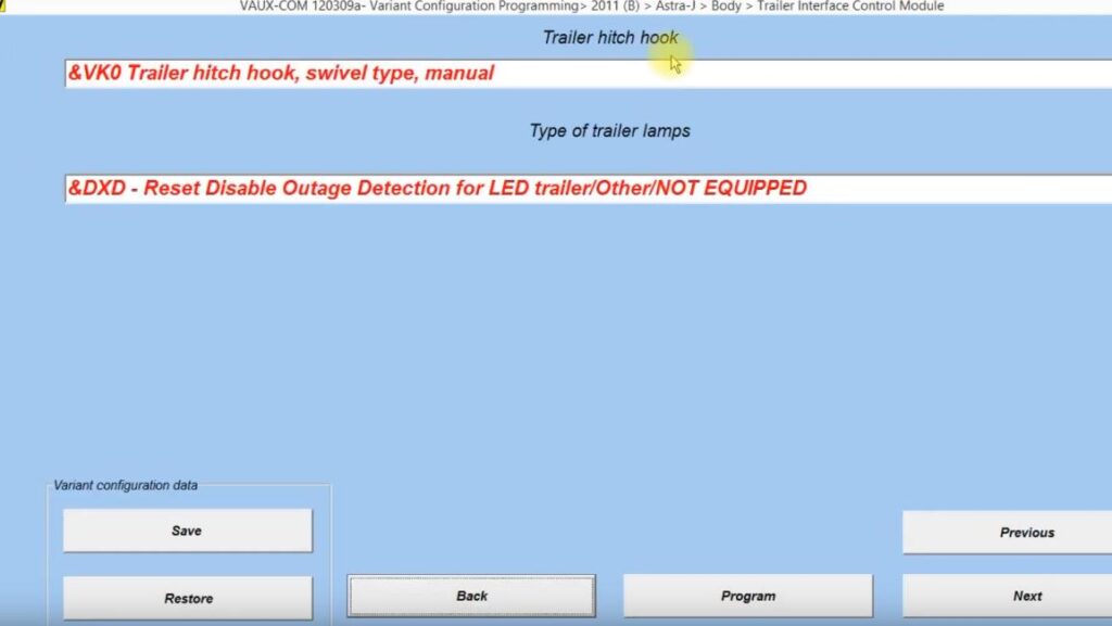 Program Trailer Interface Module for Opel Astra-J by OPCOM - Auto ...