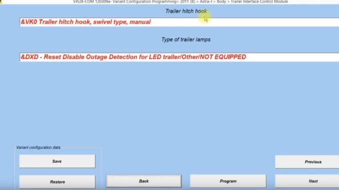 Program Trailer Interface Module for Opel Astra-J by OPCOM - Auto ...